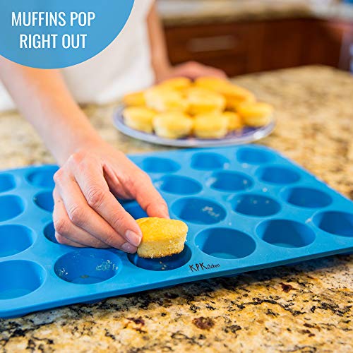 KPKitchen Silicone Mini Muffin Pan - 24 Cup Nonstick, Includes Free Mini Muffin Paper Cups - Ideal for Cupcakes, Muffins, Fat Bombs & More