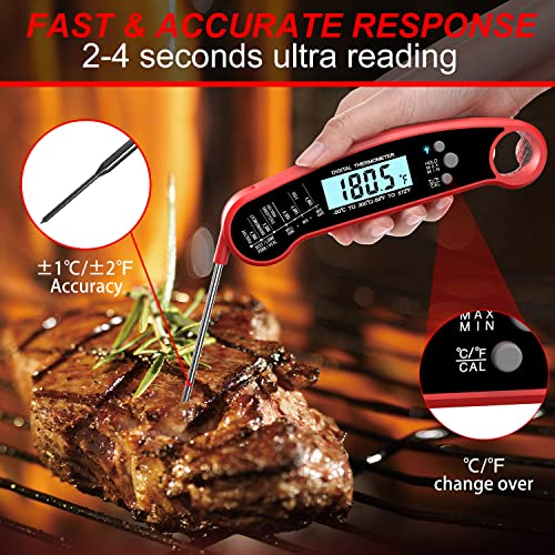 Digital Meat Thermometer with Probe, Instant Read Food Thermometer for Grilling BBQ, Kitchen Cooking, Baking, Liquids, Candy & Air Fryer - IP67 Waterproof, Backlight & Calibration - 2 Pack