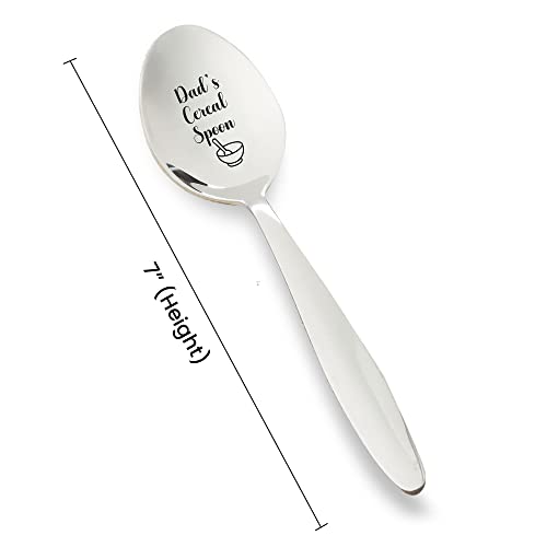 Weefair Gift For Fathers Day Cereal Lover Dad Spoon | Dads Engraved Grandfather Father In Law Birthday Anniversary Christmas Stocking Stuffer Stainless Steel Silverware Size 7 Inch, Silver