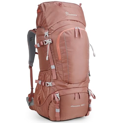 MOUNTAINTOP 60L Internal Frame Hiking Backpack for Women with Rain Cover for Camping Traveling Backpacking Pink