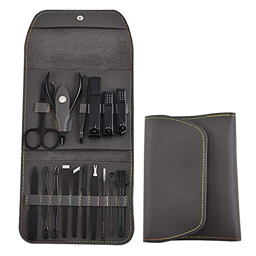 Manicure Set Nail Clippers Pedicure Kit，16 Pieces Stainless Steel Manicure Kit with PU Leather Case (Grey)