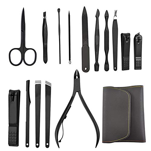 Manicure Set Nail Clippers Pedicure Kit，16 Pieces Stainless Steel Manicure Kit with PU Leather Case (Grey)