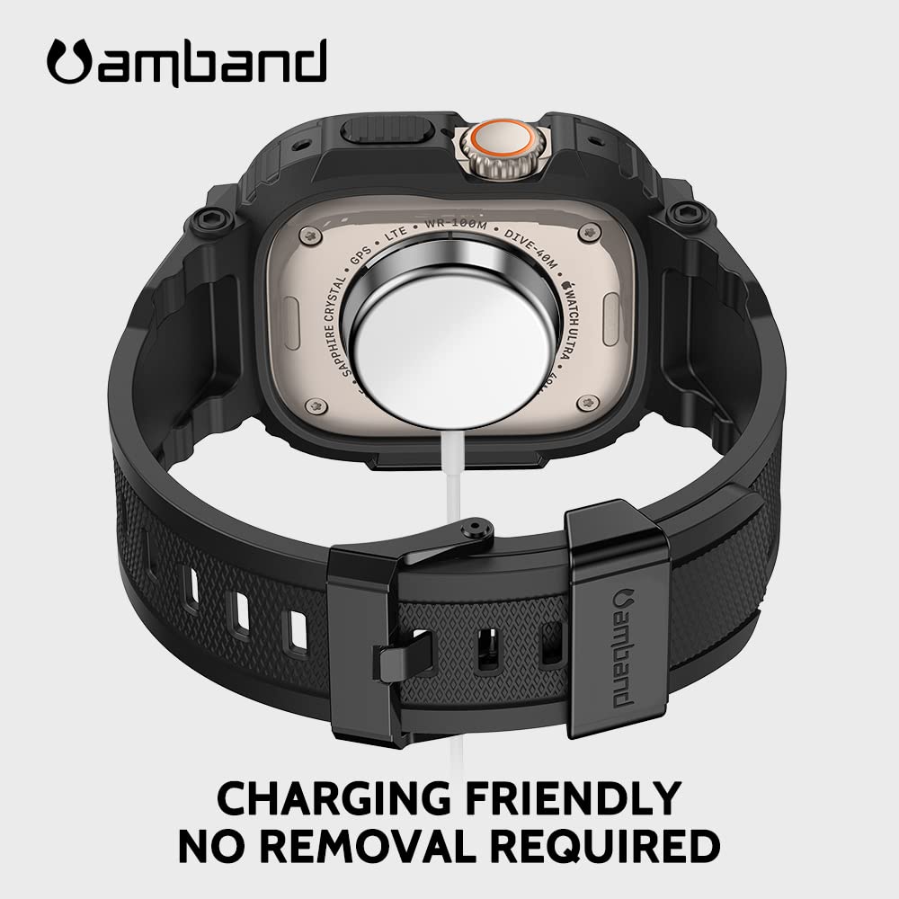amBand Bands Case Screen Protector Compatible with Apple Watch Ultra 2/1 49mm for Men, M1 Sport Series Rugged Cover Strap and 9H Tempered Glass, Military Protective Bumper for iWatch 49 mm Men Black