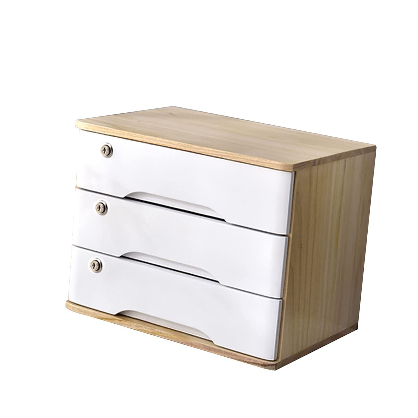 Desktop Storage Box with Drawers - Desktop File Cabinet, with Lockable Drawers Desktop Drawer Cabinet, Wooden Desktop Storage Box, Office Supplies Flat File Cabinet, A4/Receipt File Organizer (Color
