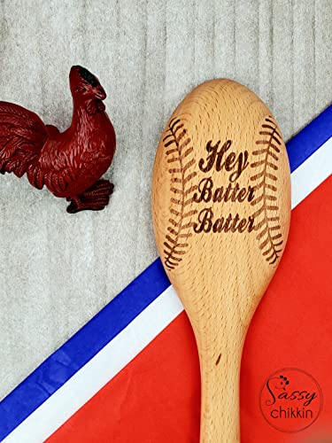 Hey Batter Batter Wooden Baking Spoon, Laser Engraved Personalized Gift, Gift For Baseball Mom, Thank You Gift for Coach, Cooking Gift for Men, Home Cooking, Baseball Season, Softball Coach