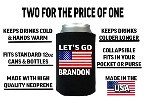 Rogue River Tactical Funny Neoprene Lets Go Brandon Collapsible Beer Can Bottle Beverage Cooler Sleeves 2 Pack