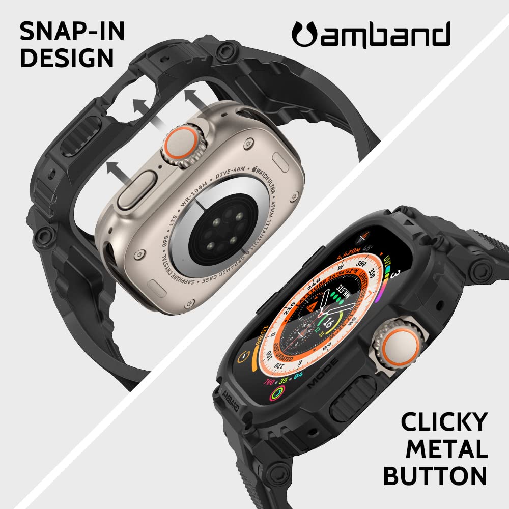 amBand Bands Case Screen Protector Compatible with Apple Watch Ultra 2/1 49mm for Men, M1 Sport Series Rugged Cover Strap and 9H Tempered Glass, Military Protective Bumper for iWatch 49 mm Men Black