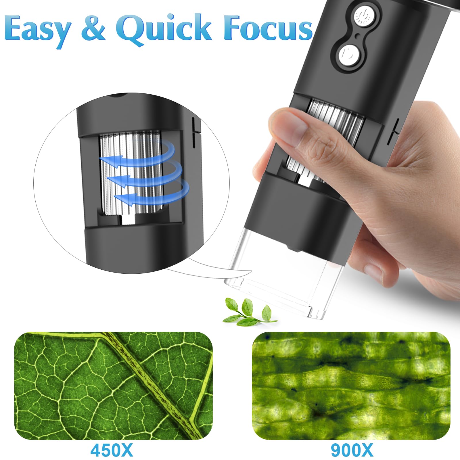 Kuaguozhe Handheld Digital Microscope with 900x Magnification, 2.4" LCD Screen, LED Light, Black Glass Body, USB Cable, 32GB SD Card and Sample Slides