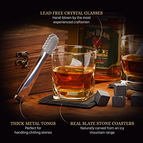 Whiskey Stones Gift Set by Royal Reserve | Artisan Crafted Chilling Rocks Scotch Bourbon Glasses and Slate Table Coasters – Gift for Guy Men Dad Boyfriend Anniversary or Retirement Regalos para hombre