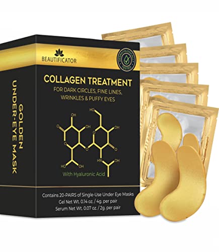 uniddis 24K Gold Under Eye Hydrogel Mask for Dark Circles, Fine Lines & Puffy Eyes | Infused with Collagen & Hyaluronic Acid | 100% Natural, Cruelty Free & Vegan | 20-PAIRS