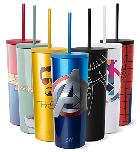 Simple Modern Marvel Insulated Tumbler Cup with Flip Lid and Straw Lid | Gifts for Women Men Reusable Stainless Steel Water Bottle Travel Mug | Classic Collection | 24oz Avengers Shield