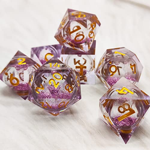 Set - Dice Set Polyhedron Dice Set Sharp Edge Liquid Quicksand Ball Inclusions Handmade Role Playing Dice Game Accessories MTG D20 Dice Set - Purple