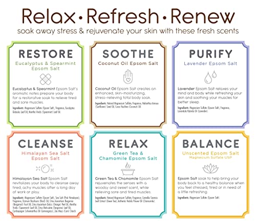 Life Is Calm Epsom Salt Spa 6-Pack l Dissolvable Therapy Formulas for Bath (Restore, Clense, Relax, Balance, Purify & Soothe)