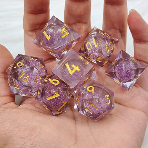 Set - Dice Set Polyhedron Dice Set Sharp Edge Liquid Quicksand Ball Inclusions Handmade Role Playing Dice Game Accessories MTG D20 Dice Set - Purple