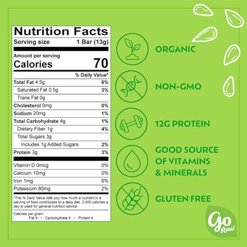 Go Raw Organic Sprouted Pumpkin Seed Bars, 10 Count, Sea Salted, Keto, Superfood
