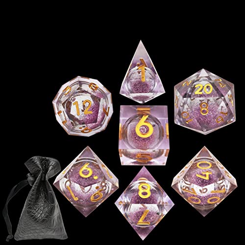 Set - Dice Set Polyhedron Dice Set Sharp Edge Liquid Quicksand Ball Inclusions Handmade Role Playing Dice Game Accessories MTG D20 Dice Set - Purple