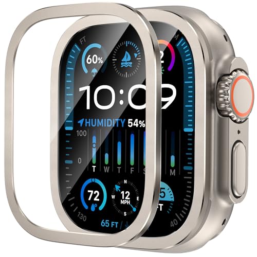 YMHML for Apple Watch Ultra 2 Screen Protector Case 49mm, 2023 Titanium Alloy Frame with Tempered Glass, Waterproof Bubble-Free HD Clear Full Protective Cover for iWatch Ultra 2/1 Accessories 2 Pack