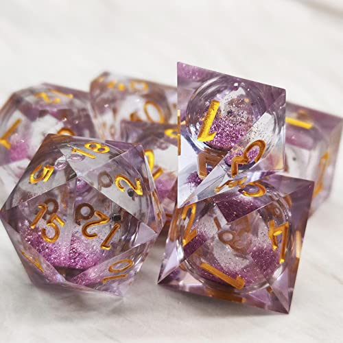 Set - Dice Set Polyhedron Dice Set Sharp Edge Liquid Quicksand Ball Inclusions Handmade Role Playing Dice Game Accessories MTG D20 Dice Set - Purple