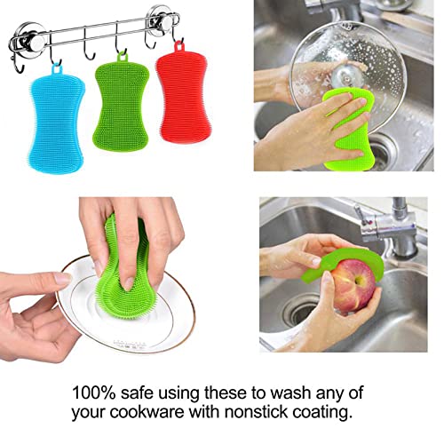 Silicone Sponge Dish Washing Kitchen Scrubber, 6 Pack Reusable Dish Washing Cleaning Sponges Double-Sided Multipurpose Non Stick Silicone Dish Sponges for Dishes, Fruit, Vegetable (Multicolor)