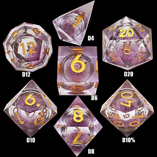 Set - Dice Set Polyhedron Dice Set Sharp Edge Liquid Quicksand Ball Inclusions Handmade Role Playing Dice Game Accessories MTG D20 Dice Set - Purple