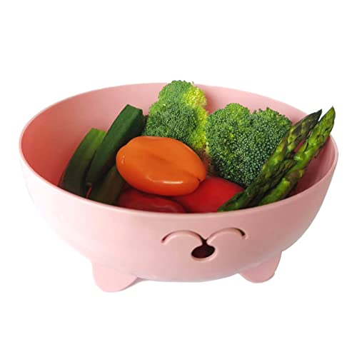 ZYXGOGOGO 2000ML/68OZ Microwave Ramen Bowl, Noodle Bowl with Strainer and Handle , Multifunctional Bowl for Cooking, Rinse,Storage. (Pink)