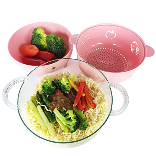 ZYXGOGOGO 2000ML/68OZ Microwave Ramen Bowl, Noodle Bowl with Strainer and Handle , Multifunctional Bowl for Cooking, Rinse,Storage. (Pink)