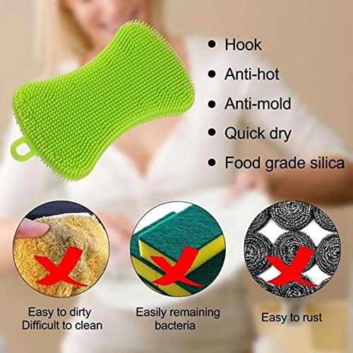 Silicone Sponge Dish Washing Kitchen Scrubber, 6 Pack Reusable Dish Washing Cleaning Sponges Double-Sided Multipurpose Non Stick Silicone Dish Sponges for Dishes, Fruit, Vegetable (Multicolor)