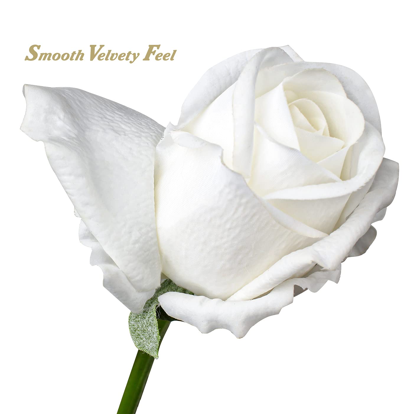 DILATATA Artificial Realistic Roses White Flowers 24" Real Touch Silk Roses Bouquet Long Stems Rose Fake Roses Decor for Home Party Wedding Table Centerpieces Roses Realistic - 5 Pcs
