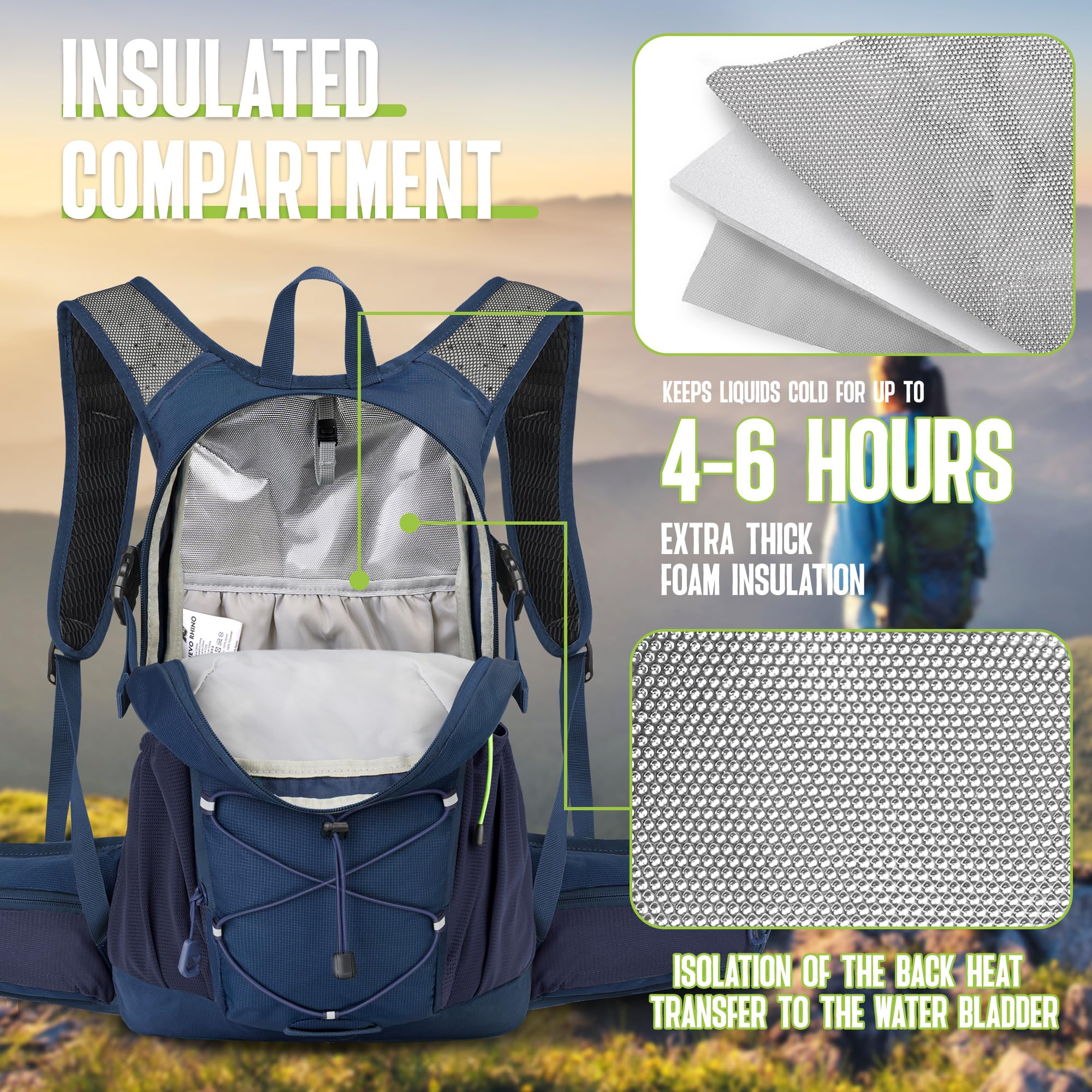 Multipurpose Hydration Backpack with 3L Water Bladder, High Flow Bite Valve, Perfect Water Backpack 18L for Hiking, Cycling