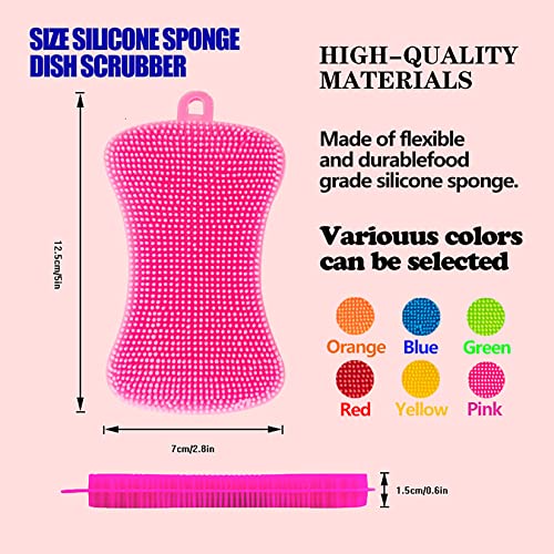 Silicone Sponge Dish Washing Kitchen Scrubber, 6 Pack Reusable Dish Washing Cleaning Sponges Double-Sided Multipurpose Non Stick Silicone Dish Sponges for Dishes, Fruit, Vegetable (Multicolor)