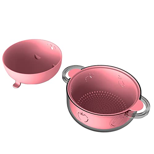 ZYXGOGOGO 2000ML/68OZ Microwave Ramen Bowl, Noodle Bowl with Strainer and Handle , Multifunctional Bowl for Cooking, Rinse,Storage. (Pink)