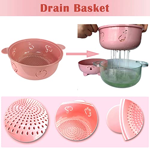 ZYXGOGOGO 2000ML/68OZ Microwave Ramen Bowl, Noodle Bowl with Strainer and Handle , Multifunctional Bowl for Cooking, Rinse,Storage. (Pink)
