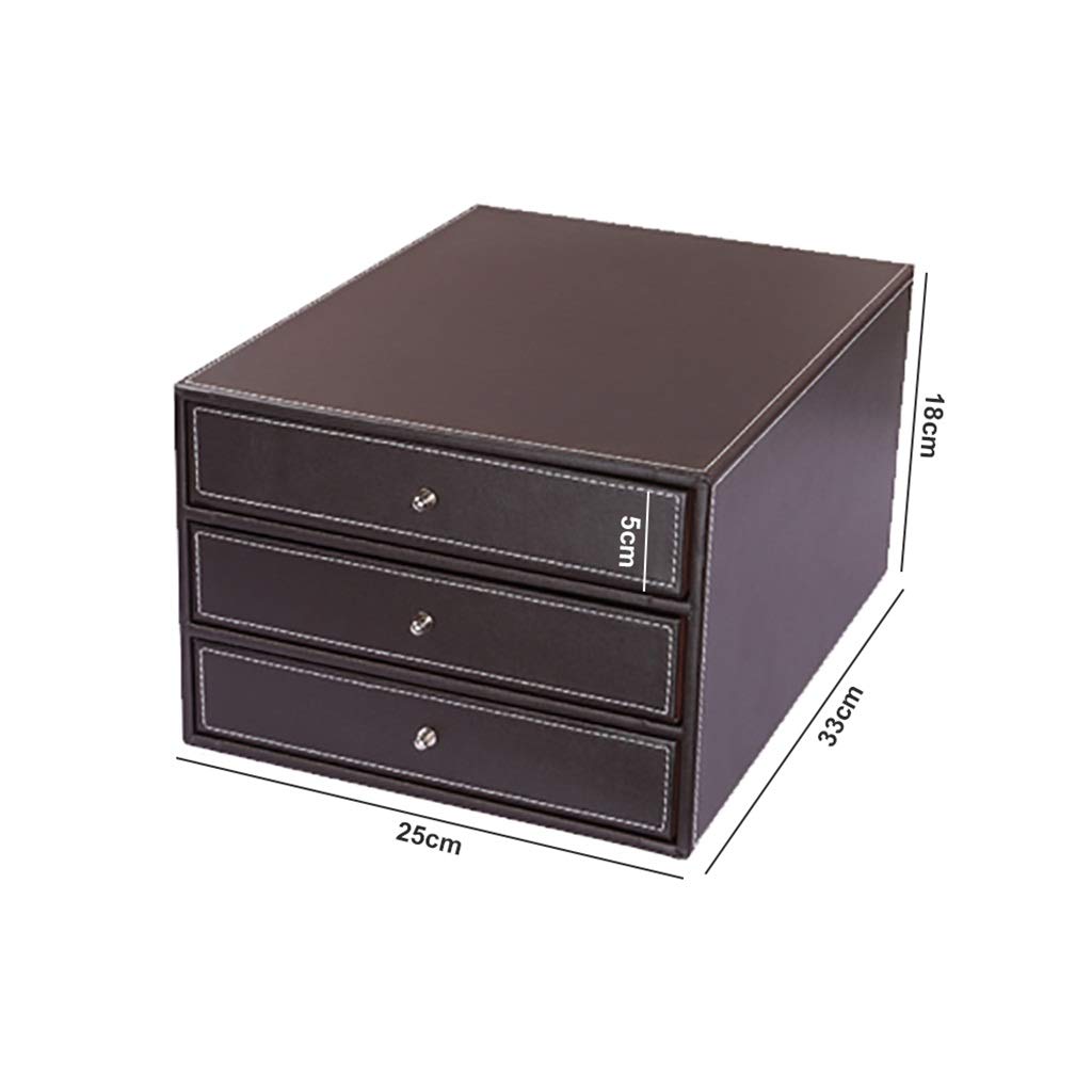 LEYT 3Drawer Organizer,Multi-Functional Leather File Cabinet Office Supplies Desktop Storage-2Color (Color : A1)