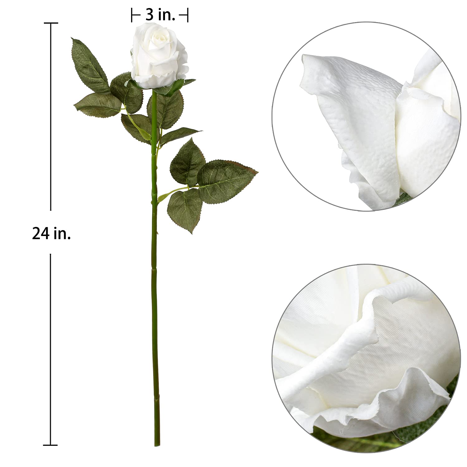 DILATATA Artificial Realistic Roses White Flowers 24" Real Touch Silk Roses Bouquet Long Stems Rose Fake Roses Decor for Home Party Wedding Table Centerpieces Roses Realistic - 5 Pcs