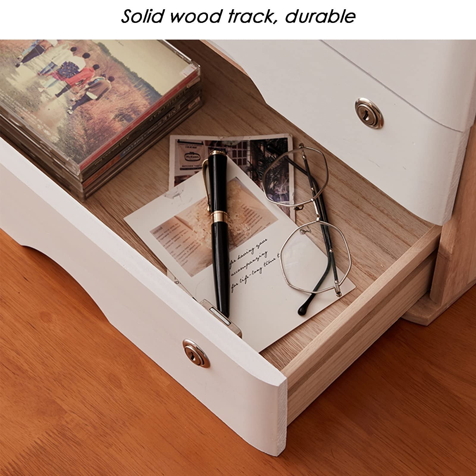Desktop File Cabinet - With Lock Flat File Cabinet Storage, Solid Wood Storage Box, Desktop Drawer Cabinet, Wooden File Cabinet/Desktop Storage Cabinet/Data Cabinet, 1/2/3/4 Tier ( Color : White , Siz