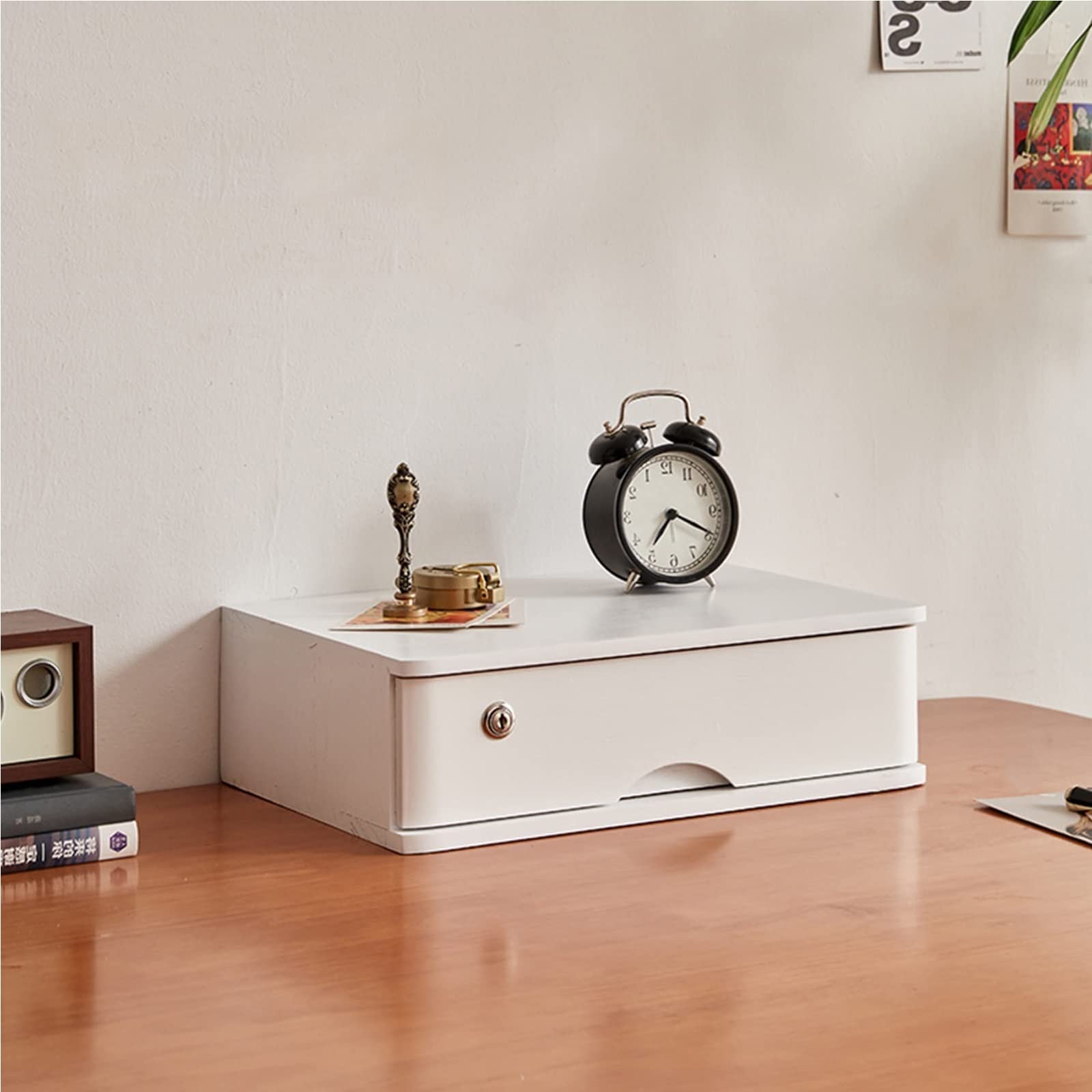 Desktop File Cabinet - With Lock Flat File Cabinet Storage, Solid Wood Storage Box, Desktop Drawer Cabinet, Wooden File Cabinet/Desktop Storage Cabinet/Data Cabinet, 1/2/3/4 Tier ( Color : White , Siz