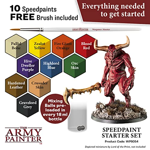 The Army Painter Speedpaint Starter Set - 10x18ml Speed Model Paint Kit Pre Loaded with Mixing Balls and 1 Brush Model Paint Set for Plastic Models with Free Bonus Item…