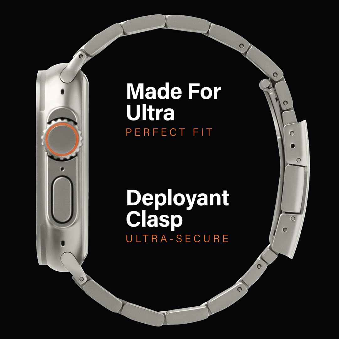 KORDIZ Titanium Band - Compatible for Apple Watch ULTRA 49mm - Titanium Metal Watch Strap with Double Button Clasp for iWatch Bands (ULTRA T01 Max, Titanium), ULTRA Silver