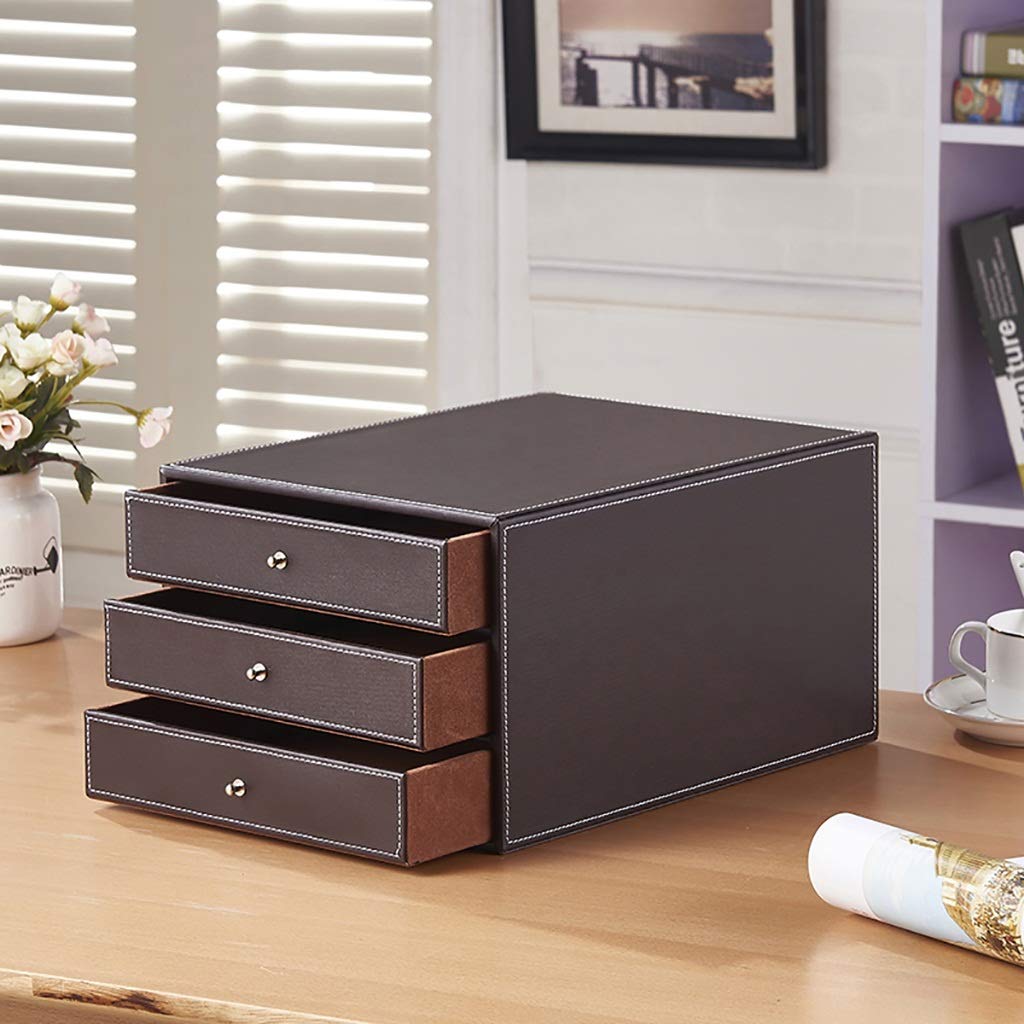 LEYT 3Drawer Organizer,Multi-Functional Leather File Cabinet Office Supplies Desktop Storage-2Color (Color : A1)