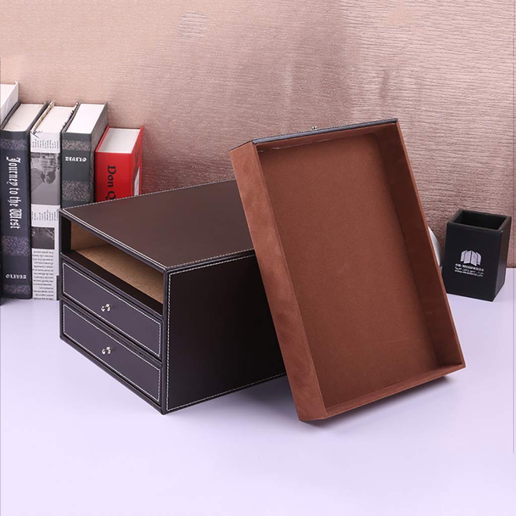 LEYT 3Drawer Organizer,Multi-Functional Leather File Cabinet Office Supplies Desktop Storage-2Color (Color : A1)