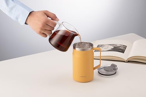 LocknLock Metro Mug Premium 18/8 Stainless Steel Double Wall Insulated with Handle Perfect for table with Lid, Yellow, 20 oz