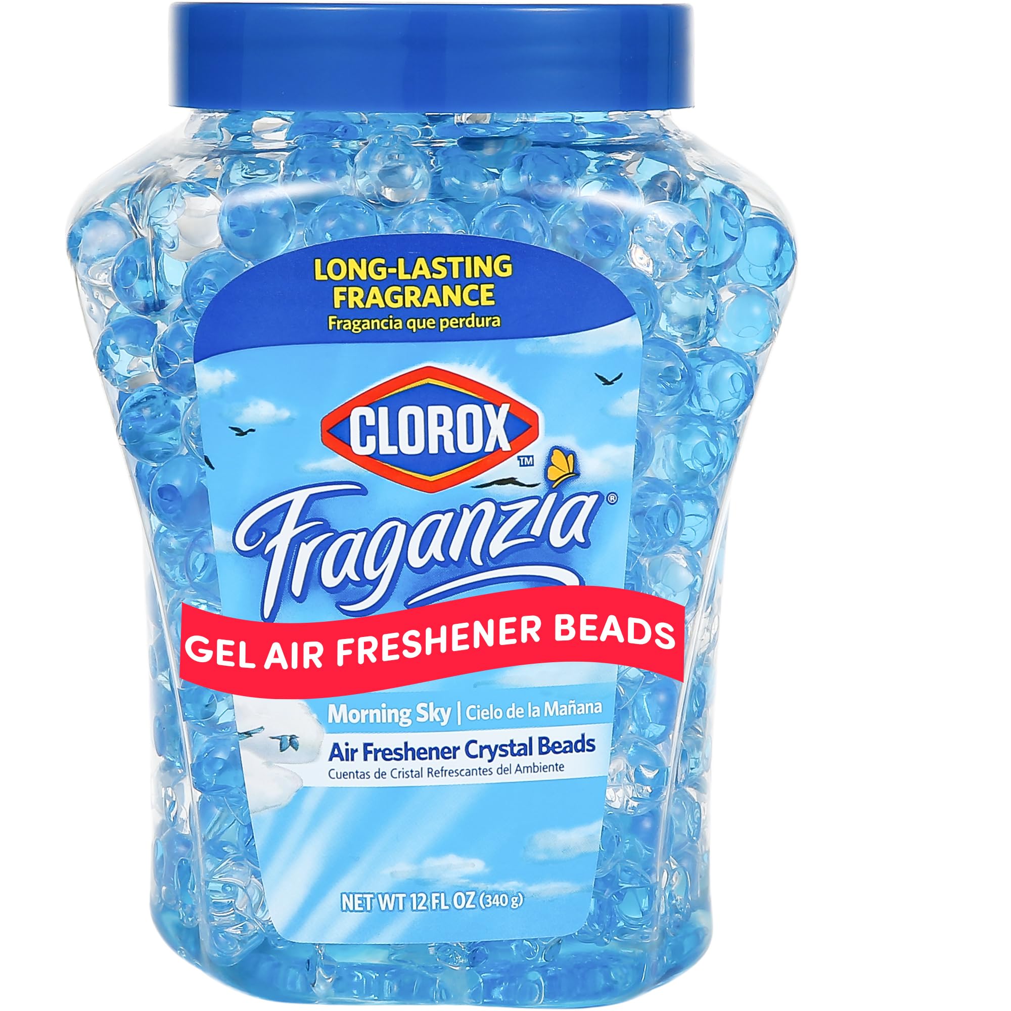 Clorox Fraganzia Crystal Beads Air Freshener in Morning Sky Scent - Long-Lasting Air Freshener Beads to Freshen Home, Car, or Office - 12 Oz Air Freshening Beads