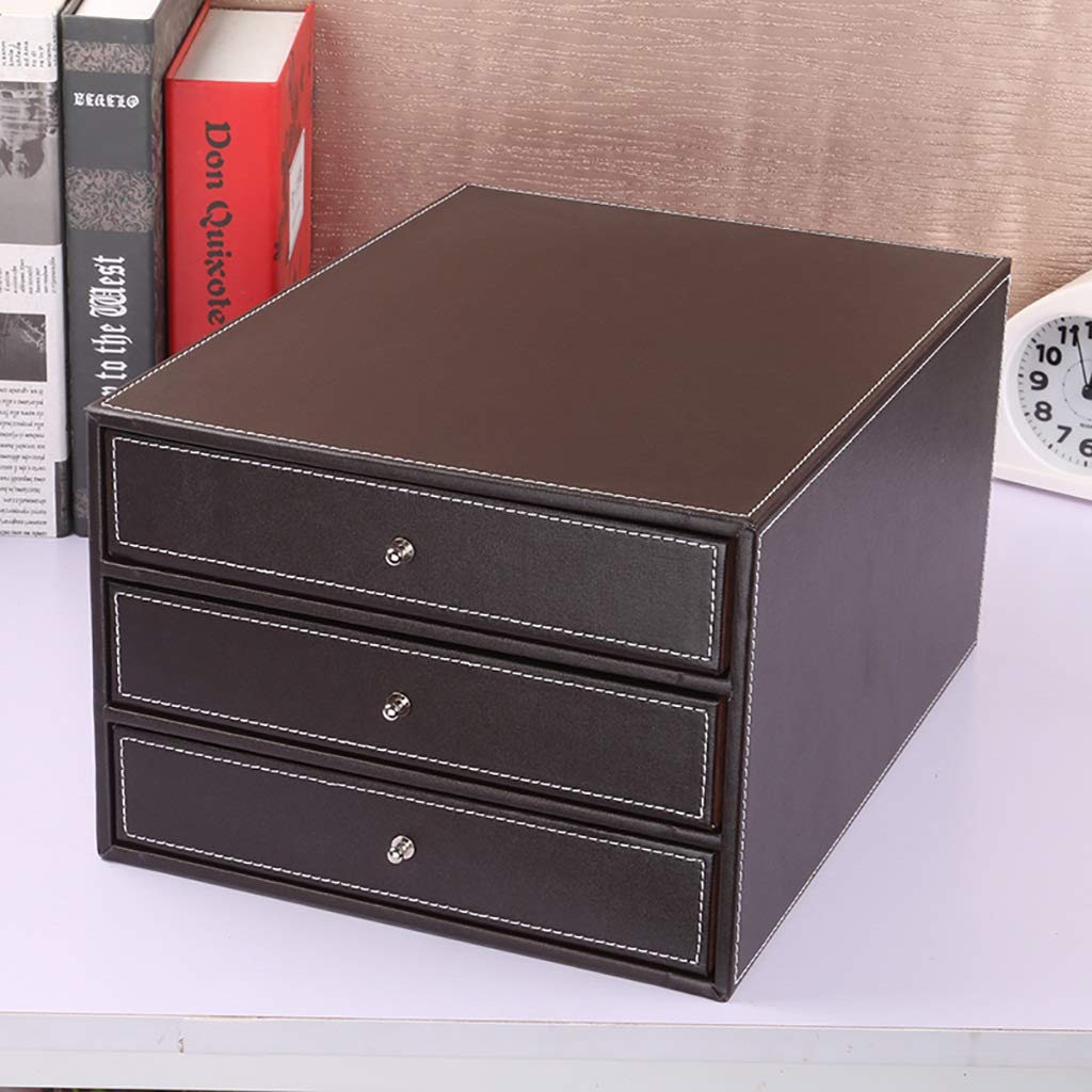 LEYT 3Drawer Organizer,Multi-Functional Leather File Cabinet Office Supplies Desktop Storage-2Color (Color : A1)