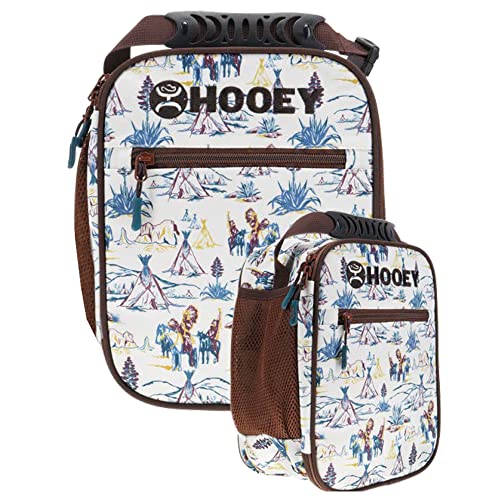 HOOEY Waterproof Liner Mesh Pockets Collapsible Lunch Box with Handle and Strap (Cream/Brown)
