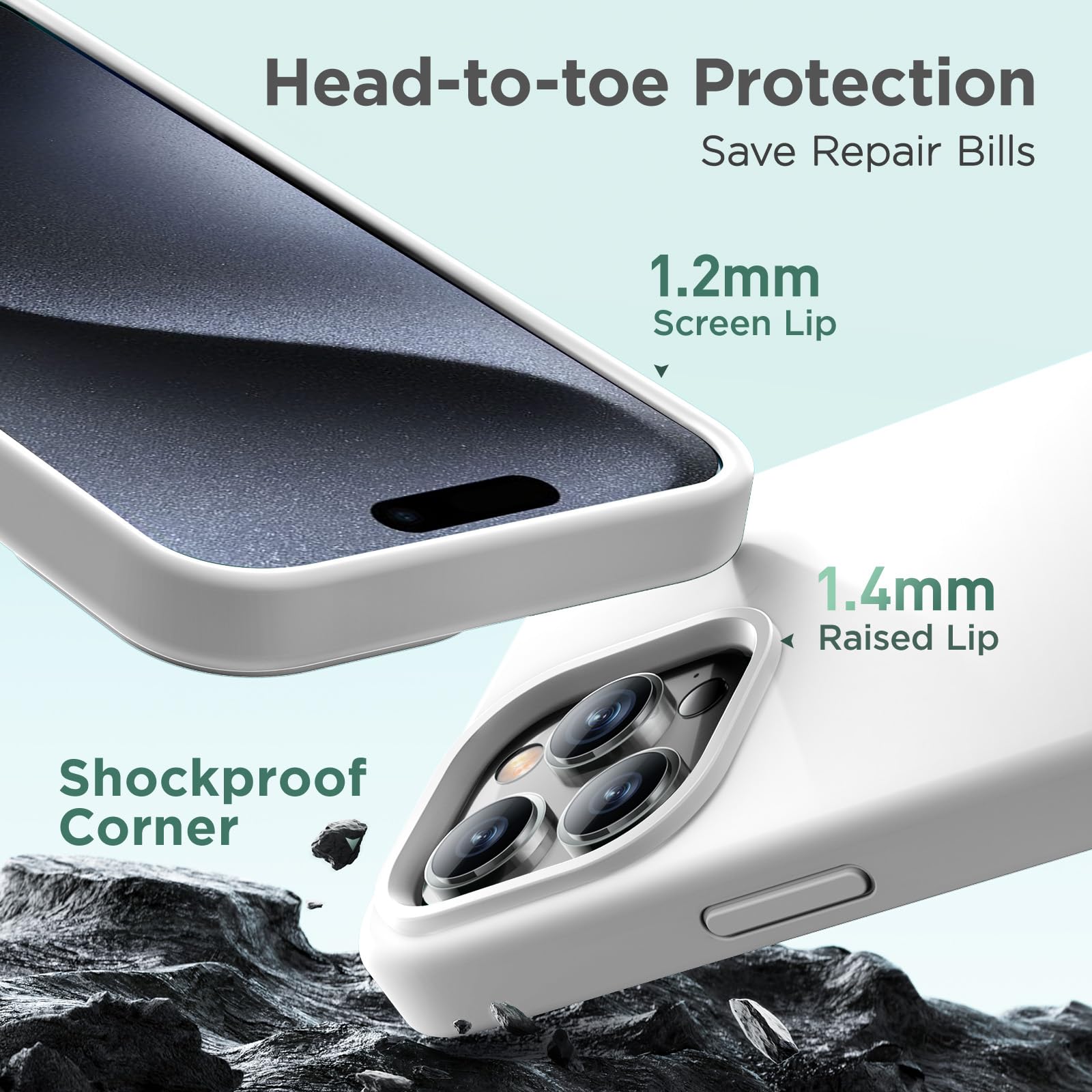 Cordking Designed for iPhone 15 Pro Max Case, Silicone Ultra Slim Shockproof Phone Case with [Soft Anti-Scratch Microfiber Lining], 6.7 inch, White