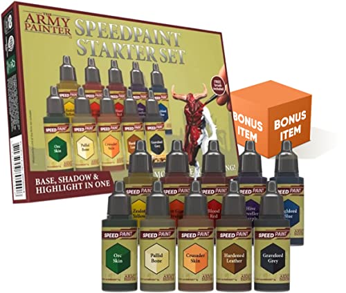 The Army Painter Speedpaint Starter Set - 10x18ml Speed Model Paint Kit Pre Loaded with Mixing Balls and 1 Brush Model Paint Set for Plastic Models with Free Bonus Itemโฆ
