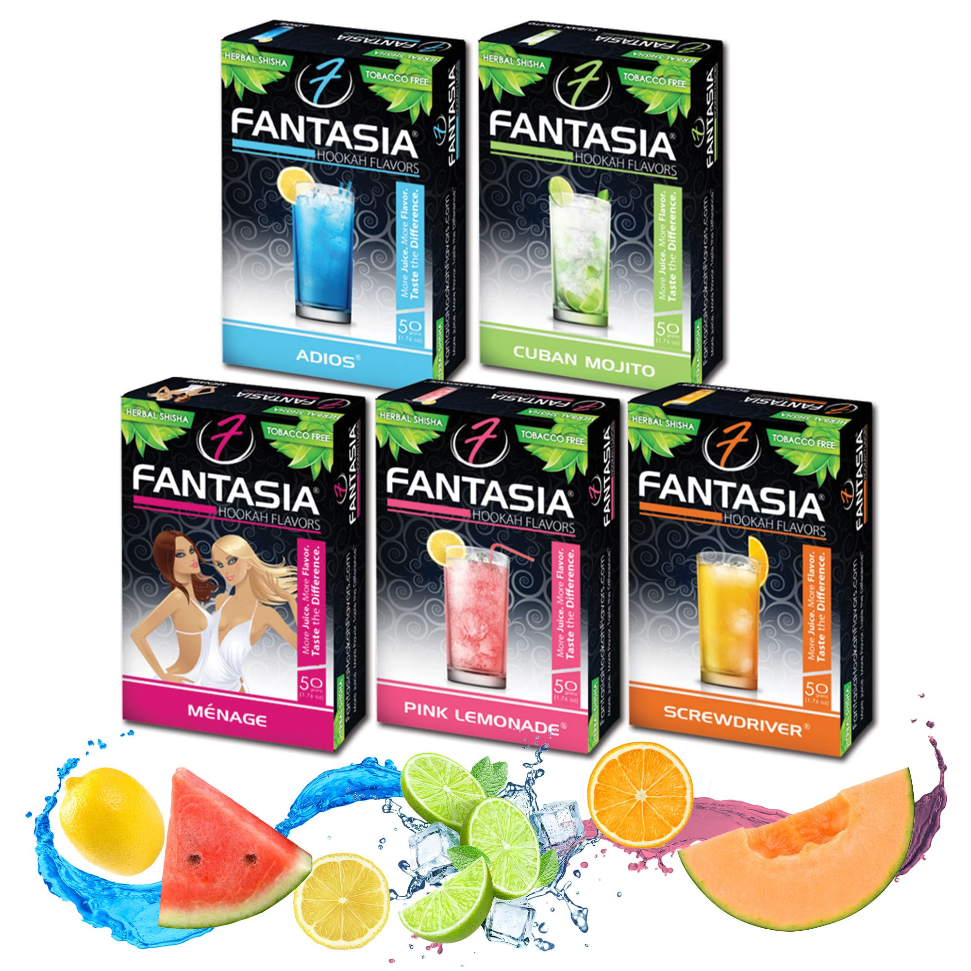 Fantasia Nicotine-Free Hookah, Hookah Shisha Flavors, Tobacco & Nicotine Free, Citrus Variety Pack, 50-Gram (Pack of 5) C5