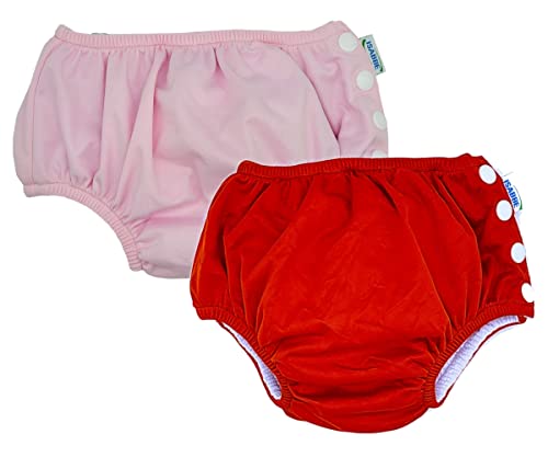ISABBE Reusable Swim Diaper for Babies & Toddlers - Perfect Nappy for Swimmers in Pool or Beach - Great for Little Boys and Girls. (Pack of 2, Pink Red Large)