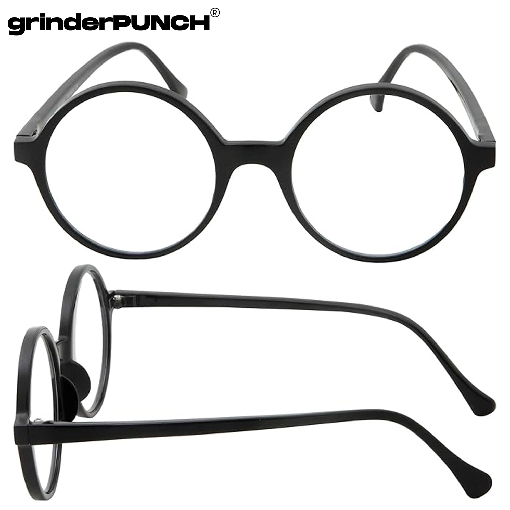 grinderPUNCH Costume Glasses | Thin Round Nerd Halloween Eyeglasses | Wizard Glasses | Adults (Black)