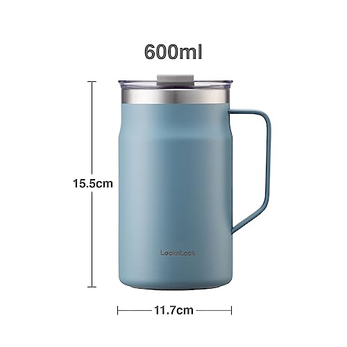 LocknLock Metro Mug Premium 18/8 Stainless Steel Double Wall Insulated with Handle Perfect for table with Lid, Yellow, 20 oz